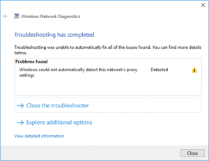 Fix Windows could not automatically detect this Network's Proxy settings