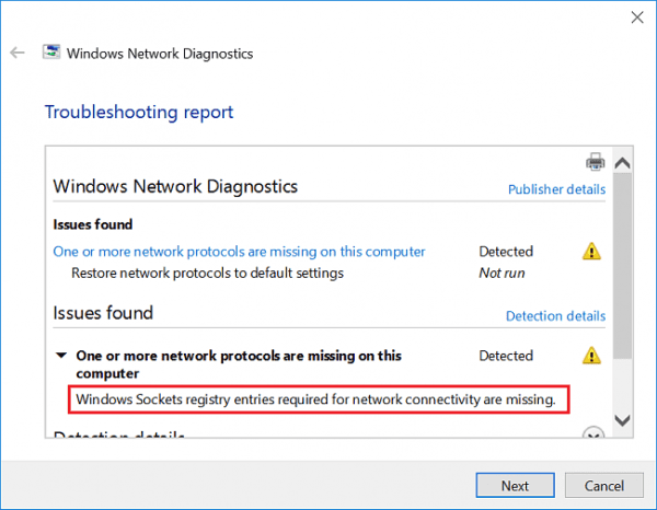 Fix Windows Sockets Registry Entries Required For Network Connectivity