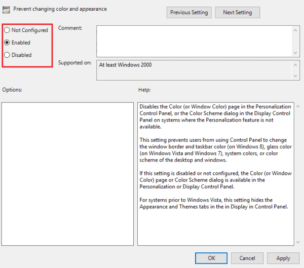 Prevent Changing Color and Appearance in Windows 10 – TechCult
