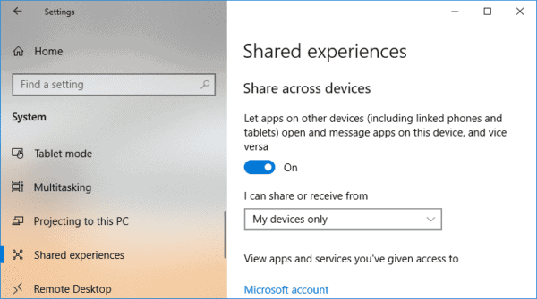 Enable or Disable Shared Experiences Feature in Windows 10 – TechCult