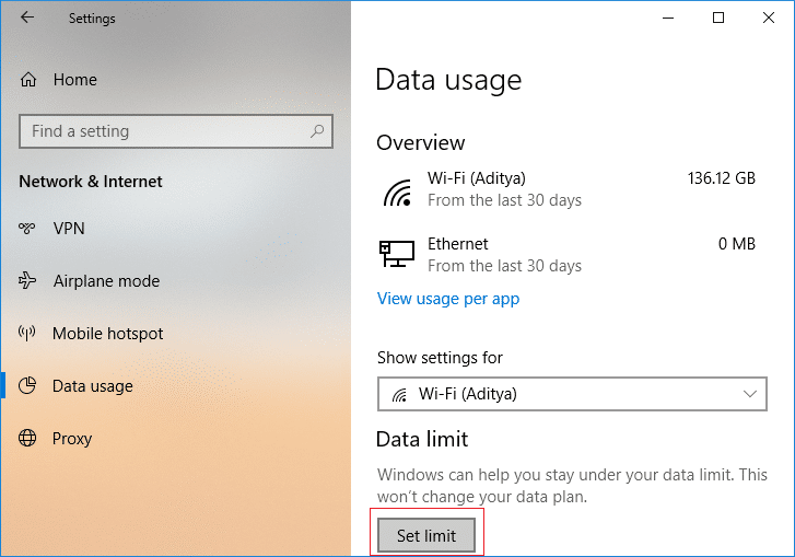 How To Set Data Limit For WiFi And Ethernet In Windows 10 TechCult