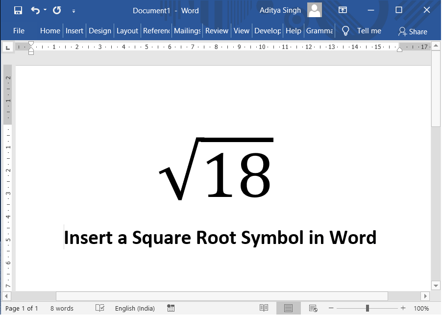 Onore Fusione Affascinante How To Insert Square Root Symbol In Word 