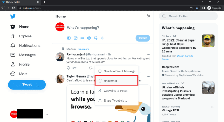 How to Use Bookmarks on Twitter – TechCult