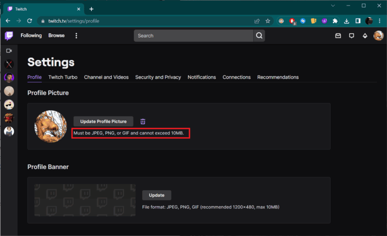 Fix Twitch Profile Picture Upload Error – TechCult