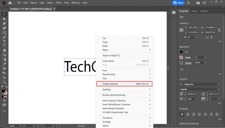 How To Outline Text In Adobe Illustrator Techcult